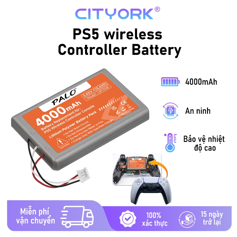 CITYORK Pin PS5 pin tay cầm 4000mAh Công suất lớn cho Bộ điều khiển ...