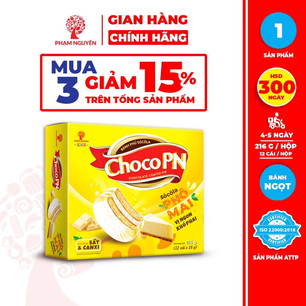 [MUA 3 GIẢM 15%] Hộp Bánh phủ Socola Choco PN Phô Mai 216g | Bánh ăn ...
