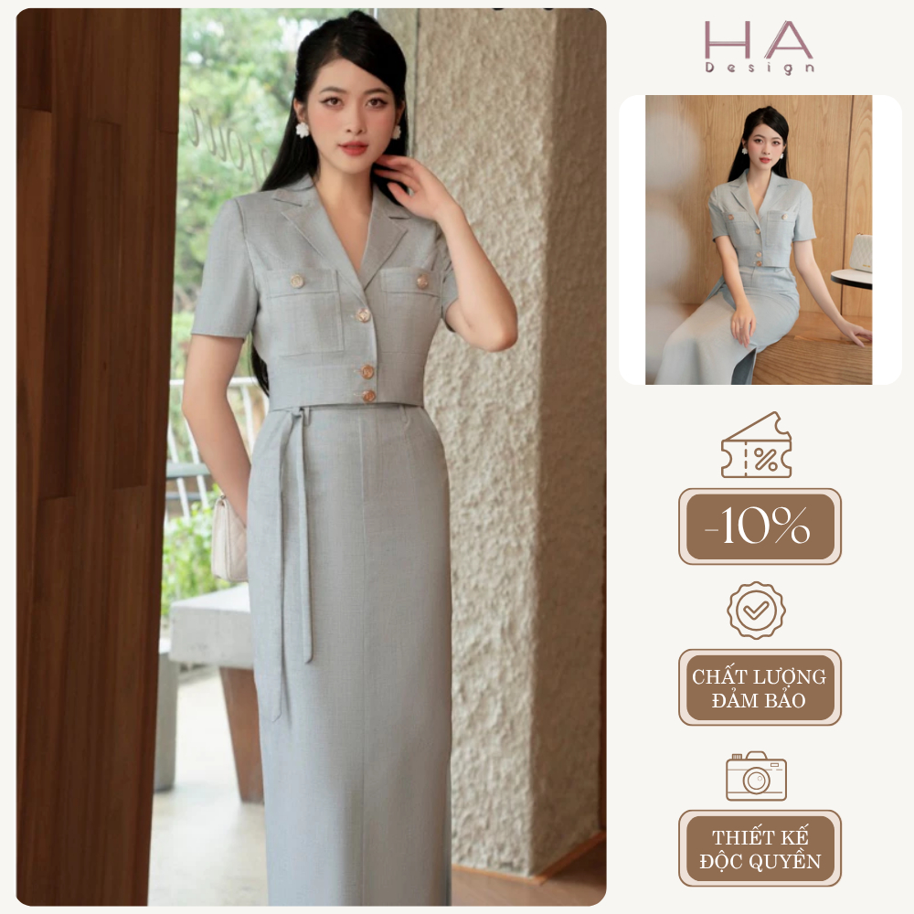 Set thiết kế Jelly áo croptop ôm body phối chân váy dài cạp cao, chất ...