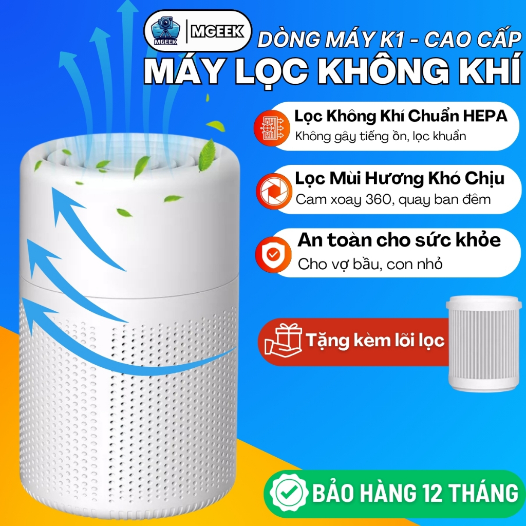 "Máy Lọc Không Khí Diêt Khuẩn K1 - Thơm Phòng, Lõi Lọc HEPA H13, Lọc ...
