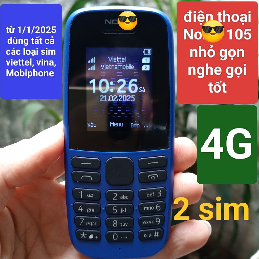Điện thoại 105 nok@ 4G, lắp sim viettel, vina, mobiphone nghe gọi tốt ...