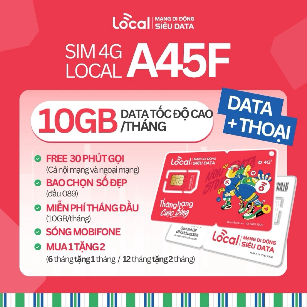 Siêu sim data 4G Local Mobifone A45F miễn phí 10gb tháng 30 phút gọi ...