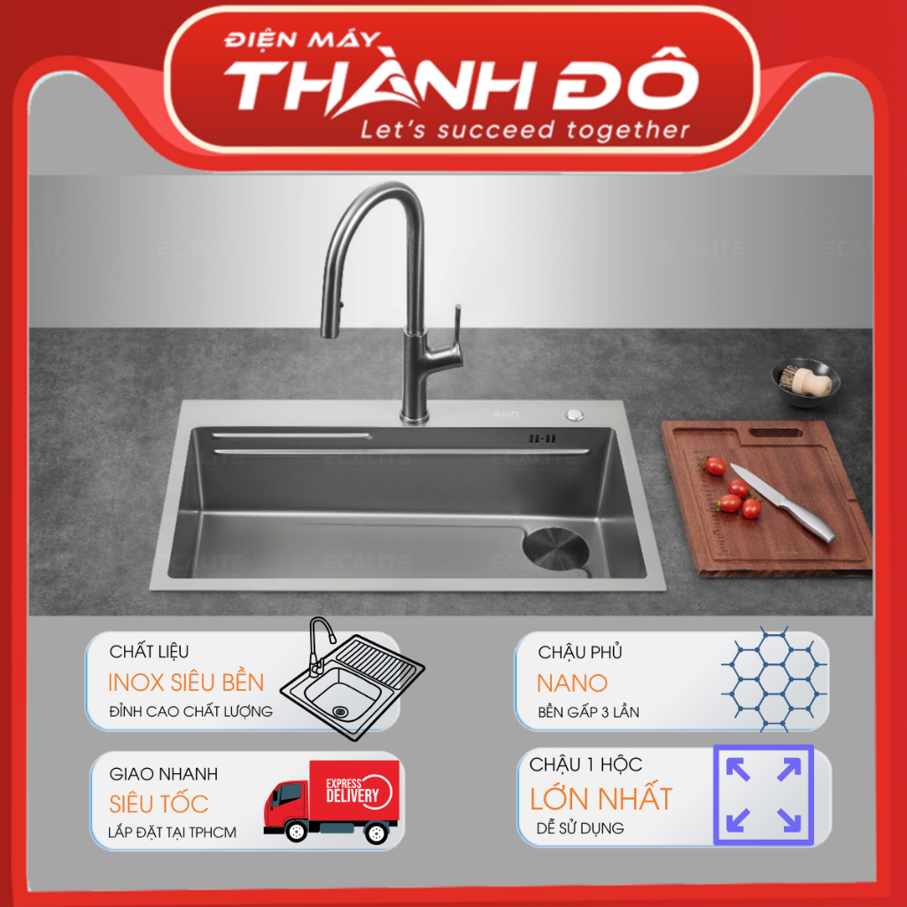 [CHÍNH HÃNG] Chậu Rửa Chén 1 Hộc Lớn Bertha Munual Sink Ecalite ES-N17845HS - Inox 304 | Shopee ...