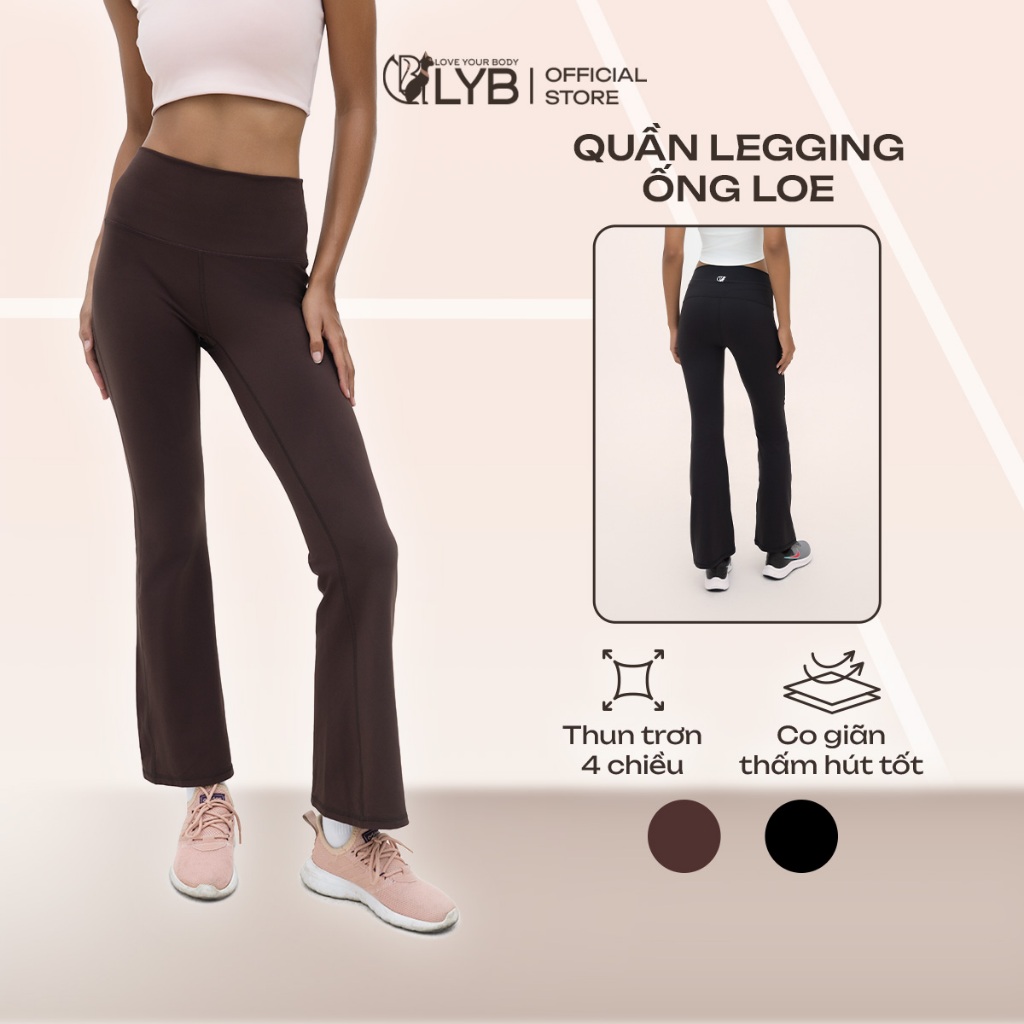 LYB - Quần legging dài nữ ống loe, quần legging cạp cao tập gym, yoga, chạy bộ, co giãn, thoáng ...