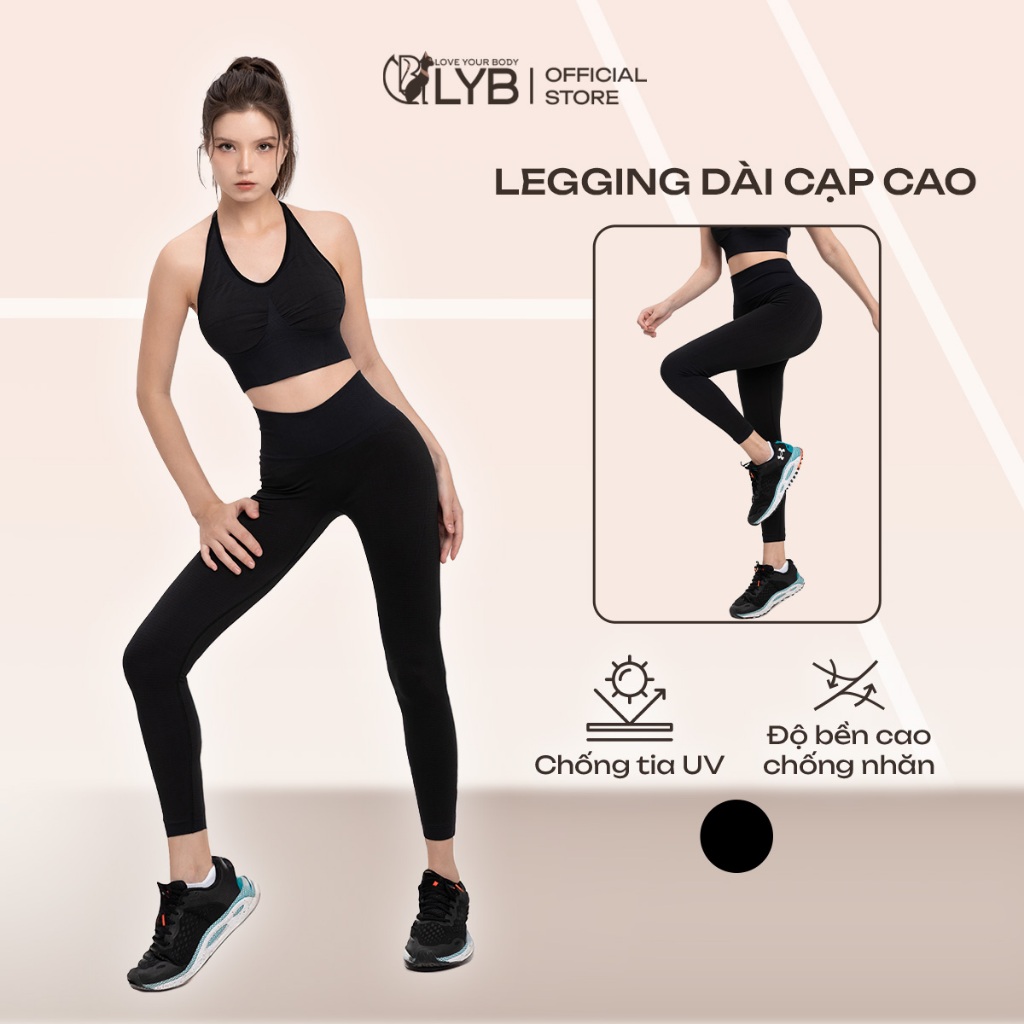 LYB - Quần legging dài nữ cạp cao dệt kim | quần legging nữ tập gym, yoga, chạy bộ | co giãn ...