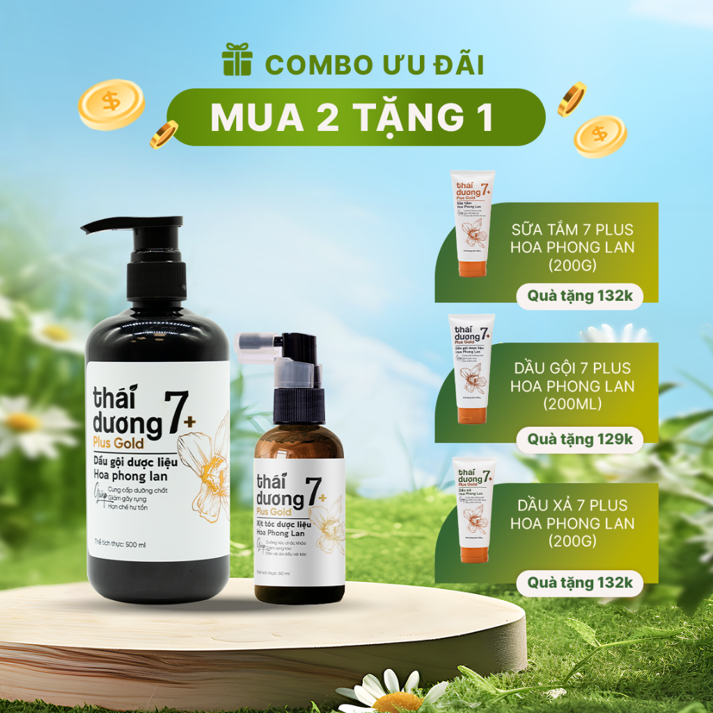 [Mua 2 tặng 1] Dầu gội 7 Plus Gold 500ml và Xịt tóc Thái Dương 7 Plus gold 60ml Tặng 1 Dầu gội ...