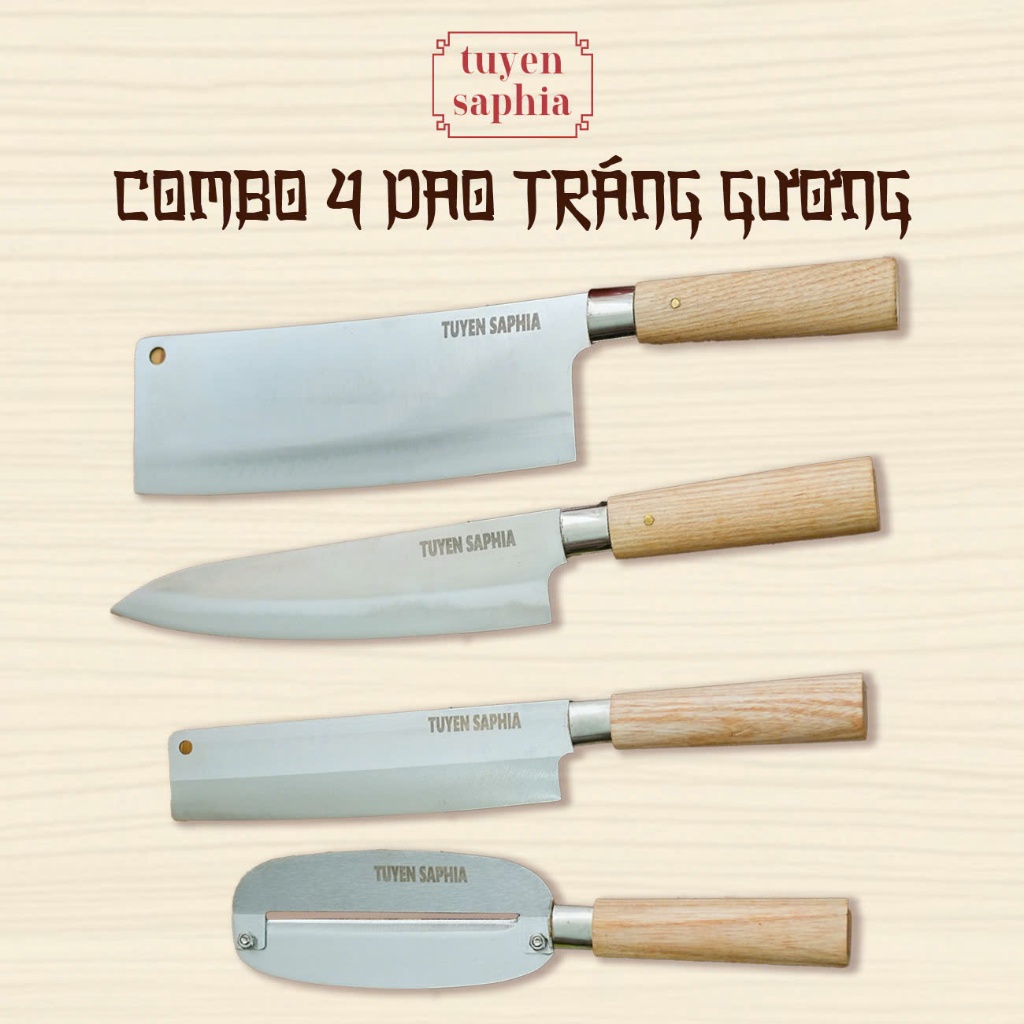 [Dụng Cụ Bếp Tuyền Saphia] Combo 4 Dao Tráng Gương - Chống Gỉ Sắc Bén ...