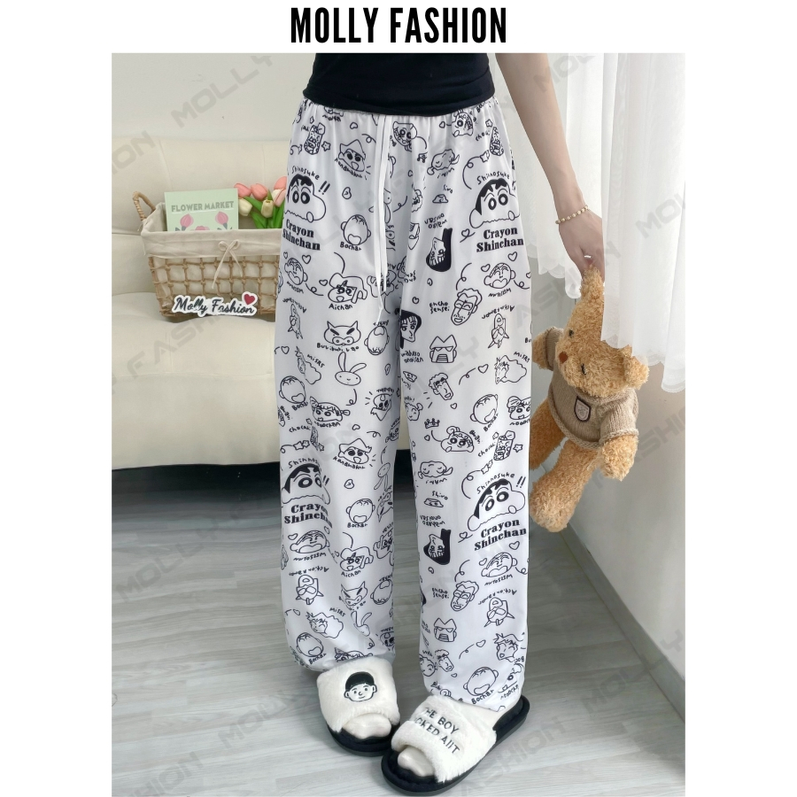 Quần dài nữ AICHAN thun lạnh freesize 38-62kg | Ống suông hoạt hình mặc nhà Molly Fashion ...