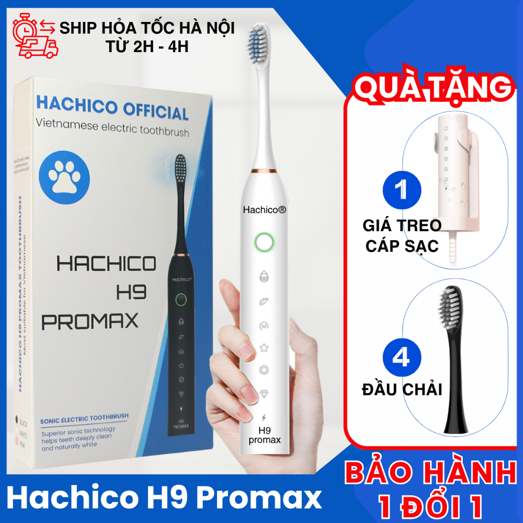 Bàn chải đánh răng điện Hachico H9 Promax với lông chải mềm mịn giúp răng miệng trắng sáng, sạch ...