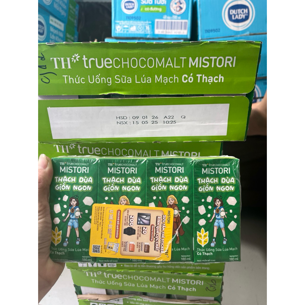 Thùng 48 hộp TH TRUE CHOCOMALT Mistori Thạch dừa giòn ngon 180ml ( DATE ...