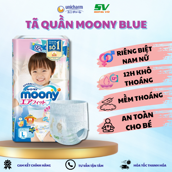 Bỉm Moony Tã quần Moony Blue xanh siêu cao cấp đủ size hàng chính hãng ...