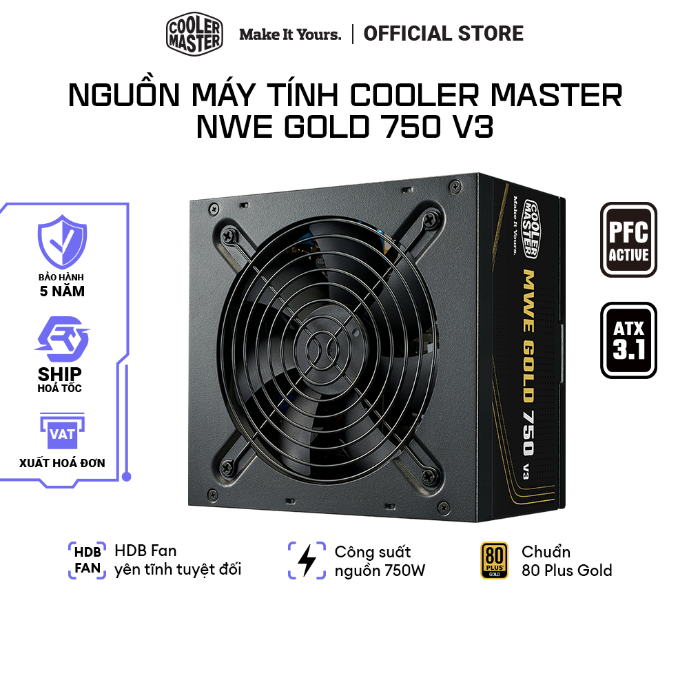 Nguồn Máy Tính Cooler Master MWE Gold V3 750W/850W, Non Modular, Chuẩn 80 Plus Gold, Bảo Hành 5 ...