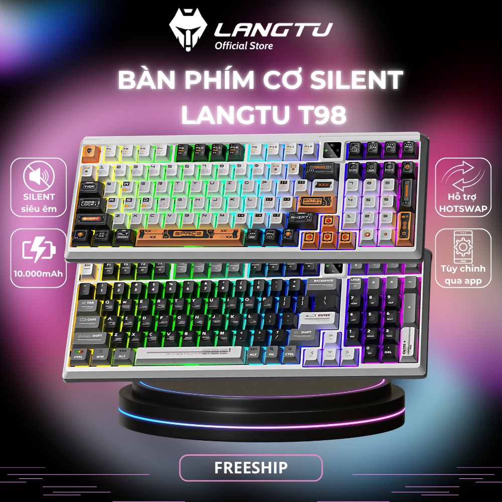 Bàn phím cơ Langtu T98 Hot-swap 3 mode Bluetooth/2.4G/USB LED RGB Pin 10000mAh – Layout 98 phím ...
