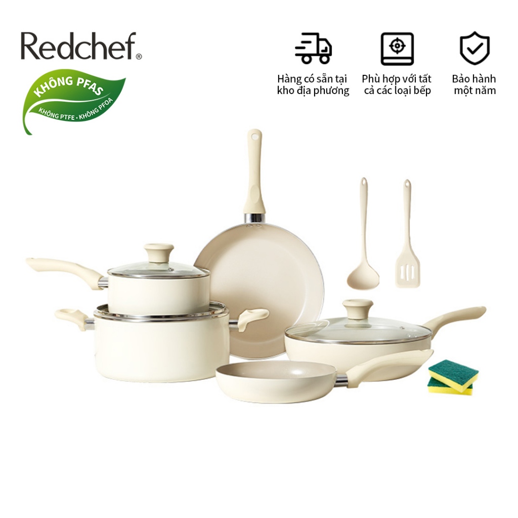 Redchef 12 Món Bộ Nồi Chảo Chống Dính Phủ Đá Gốm Không chứa PFAS PFOA & PTFE Tương thích mọi ...