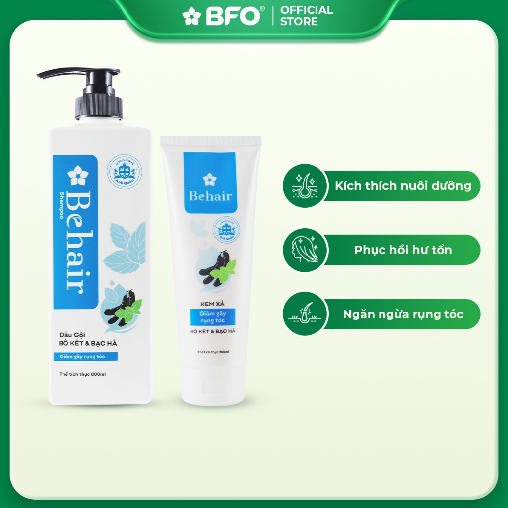 Combo Dầu Gội & Dầu Xả Bồ Kết Bạc Hà Phục Hồi Tóc Hư Tổn BFO Behair ...