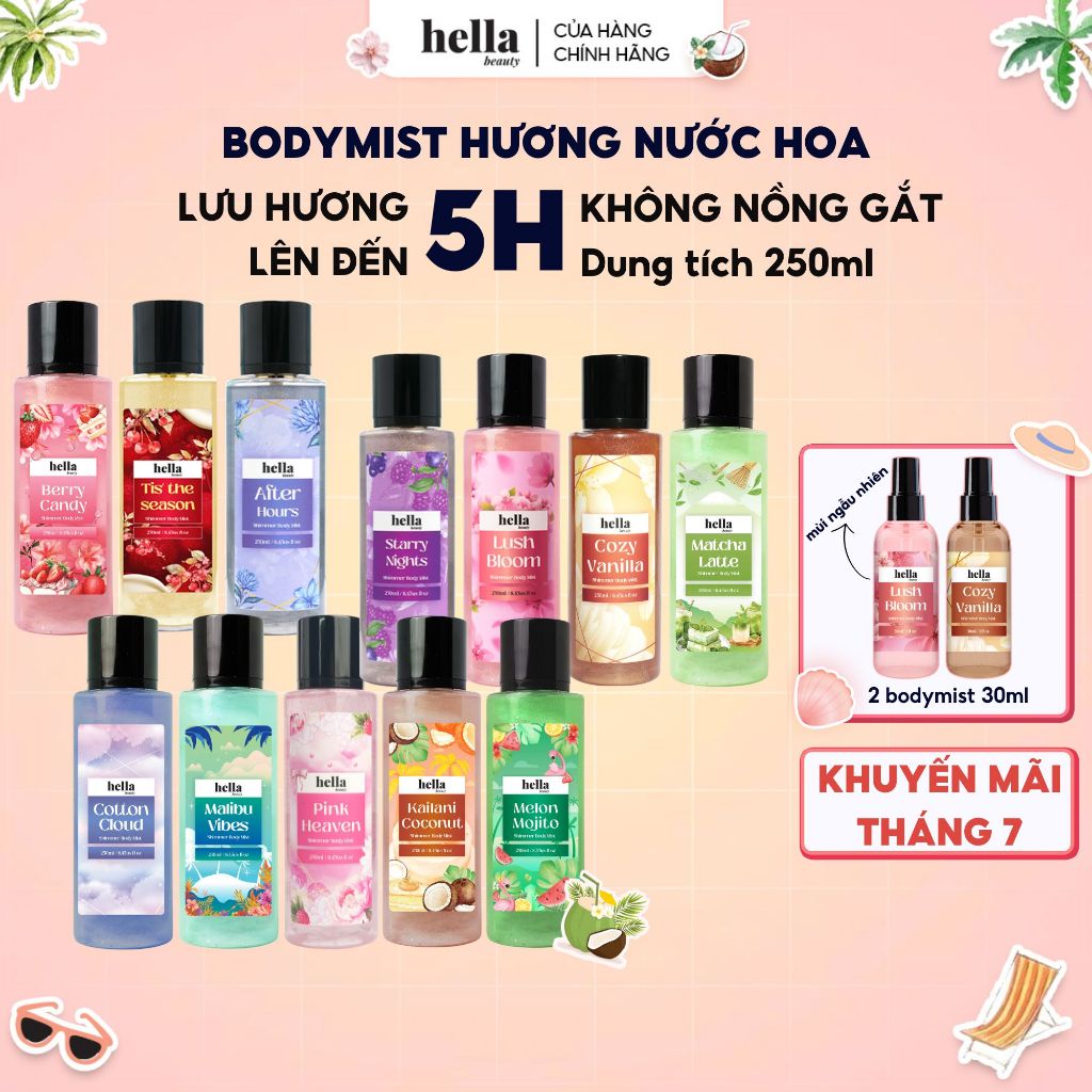Xịt thơm body mist hương nước hoa Hella Beauty 250ml lưu hương lâu, an ...