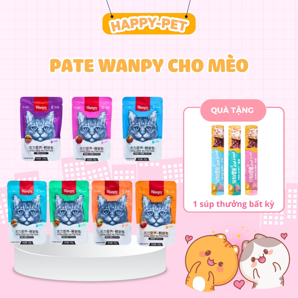 Pate Cho Mèo Wanpy 80g - Pate Gói 80g Đủ Vị - Happy Pet | Shopee Việt Nam