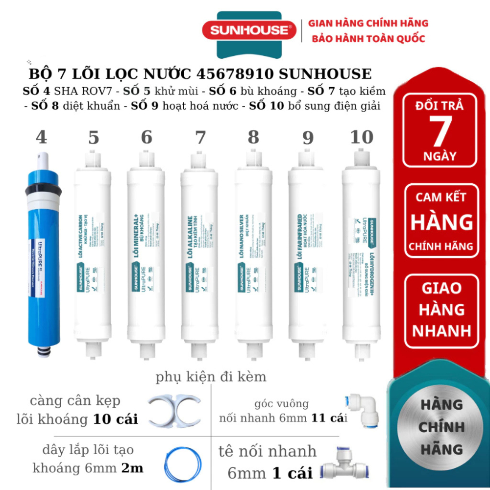 Bộ 7 lõi lọc nước 45678910 SUNHOUSE Hàng chính hãng - lắp được các loại ...