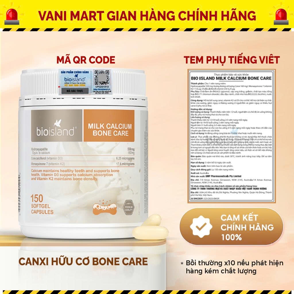 [HÀNG NHẬP KHẨU] Canxi hữu cơ Milk Calcium Bone Care Bioisland Úc bổ ...