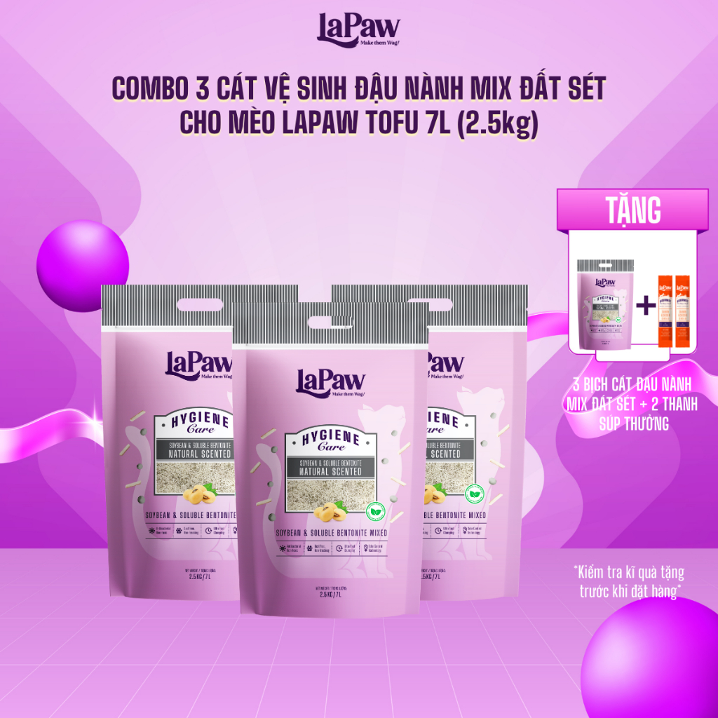 COMBO 3 LaPaw cát vệ sinh đậu nành mix cát đất sét cao cấp 7L/ 2,5 KG ...