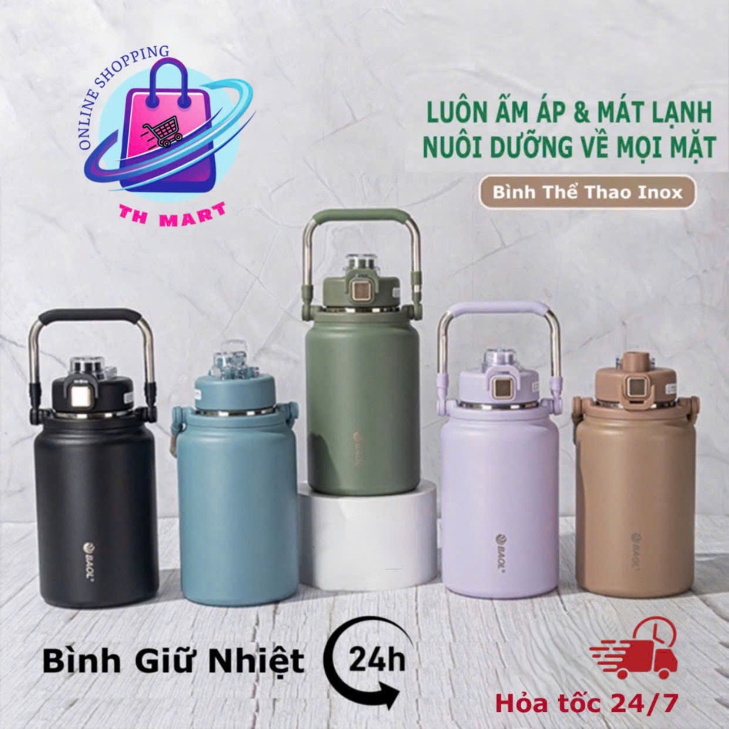 Bình giữ nhiệt 24h Baol WY17 inox 304 có ống hút dáng lùn miệng rộng dung tích 1200ml,1500ml ...
