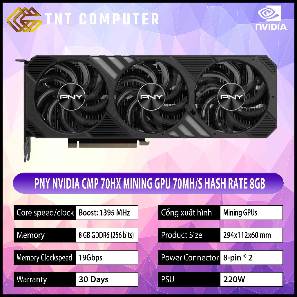 VGA - Card màn hình PNY CMP 70HX MOD thành RTX 3070Ti 8GB GDDR6X PCIe 1.0 x4 hiệu năng 60 - 80% ...
