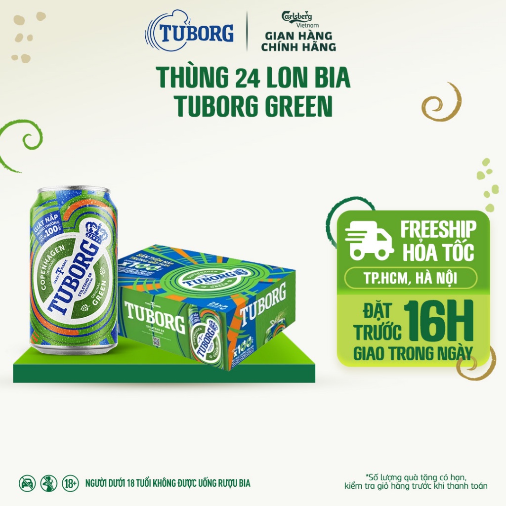 [Hỏa tốc] Tuborg - Bia Lager Đan Mạch - Nồng độ cồn 4.6% - Thùng 24 lon ...
