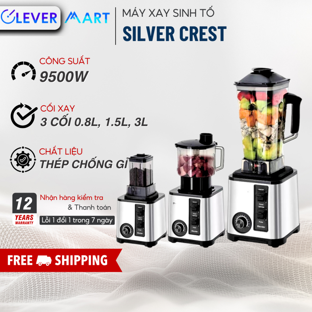 Máy Xay Sinh Tố Công Nghiệp SILVER CREST 3 Cối Xay 9500W, Xay Đa Năng ...