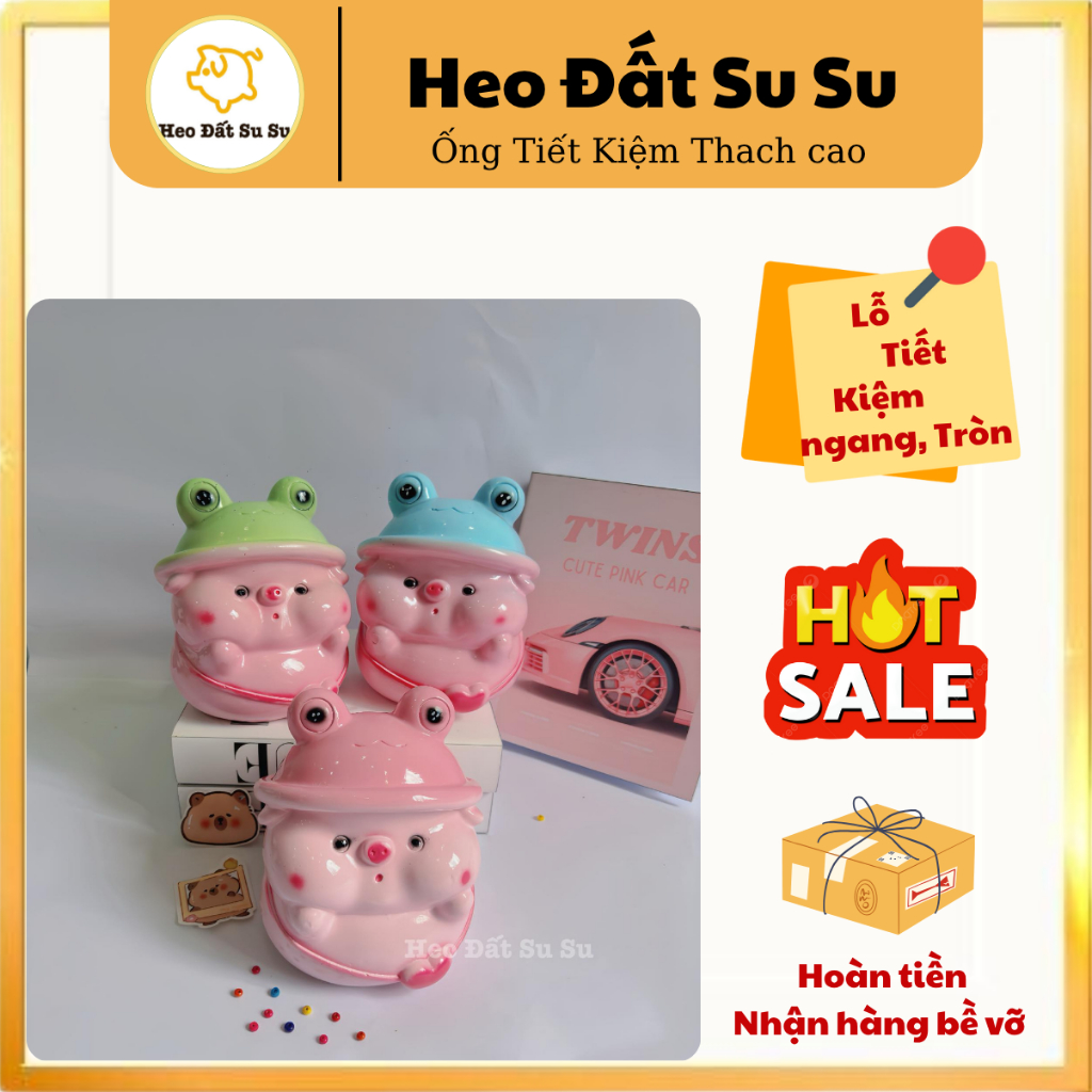 Heo đất tiết kiệm Heo đội Mũ Ếch mini cực cute, ống tiết kiệm tiền/ Heo ...