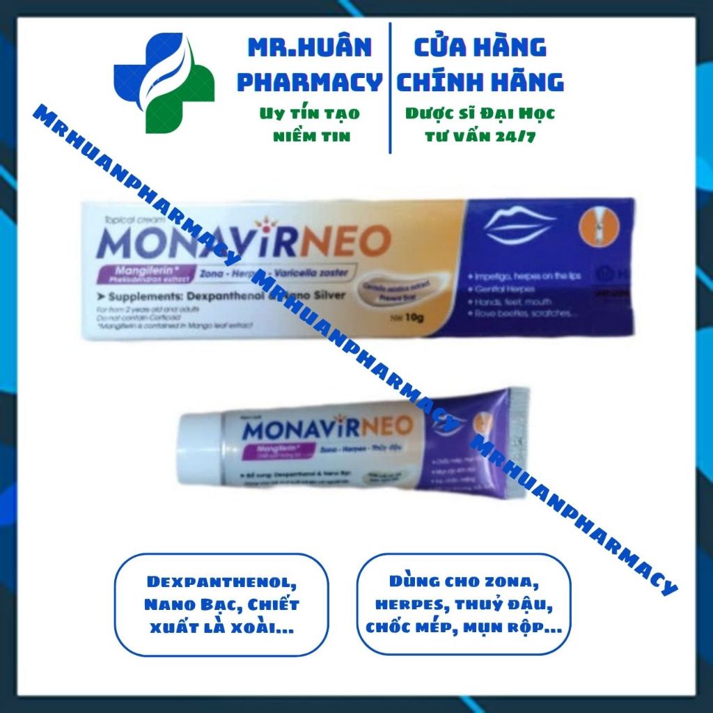 Chế phẩm chăm sóc da Monavir Neo 10g - Dùng cho Zona, Herpes, Thuỷ đậu ...