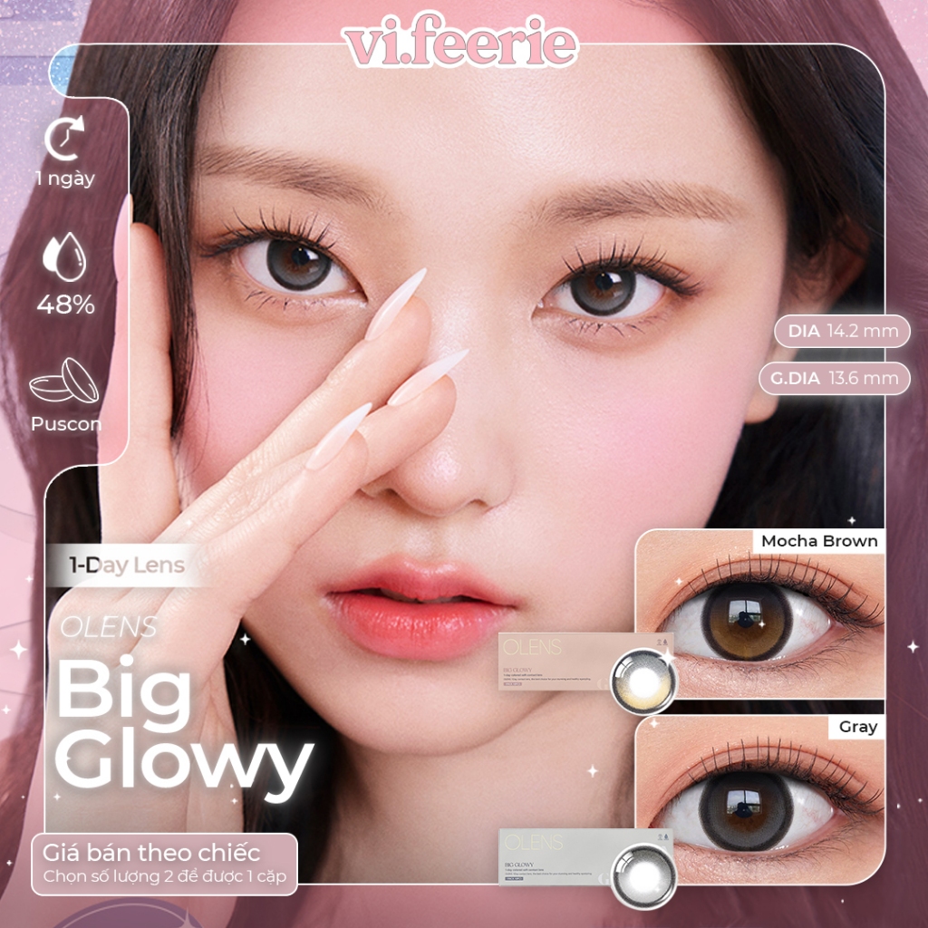 (OLENS) Kính áp tròng (lens) giãn tròng trong trẻo 1 ngày BIG GLOWY ...