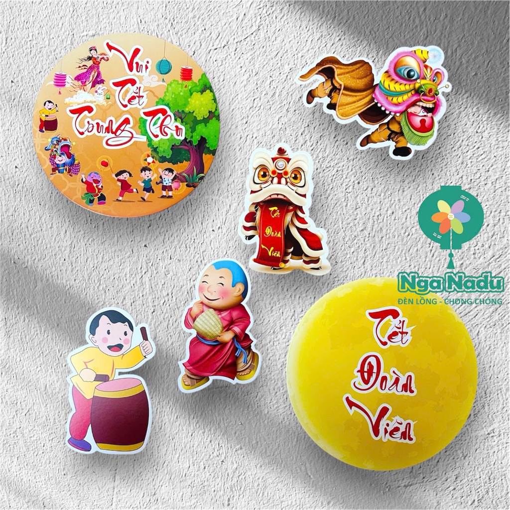 Bộ chữ Vui Tết Trung Thu -Đêm Hội Trăng Rằm, Sét 6 quạt gấp sẵn ,bộ tag ...