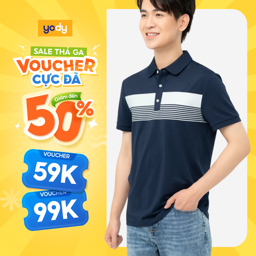[SALE] [ Sale 20%] Áo polo nam YODY áo phông nam cổ bẻ mắt chim in phối ...