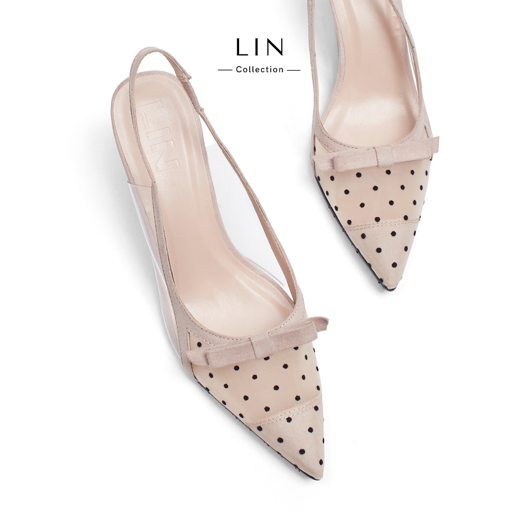 LIN37-Giày Slingback Mũi Nhọn Lưới Bi Điểm Nhấn Nơ Ngang Thời Trang Lin ...