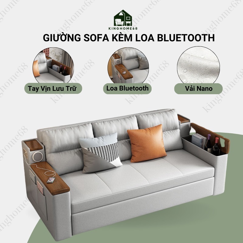 Sofa Giường Gấp Gọn Hiện Đại Mặt Tay Gỗ Kèm Loa Bluetooth, Ghế Sofa ...