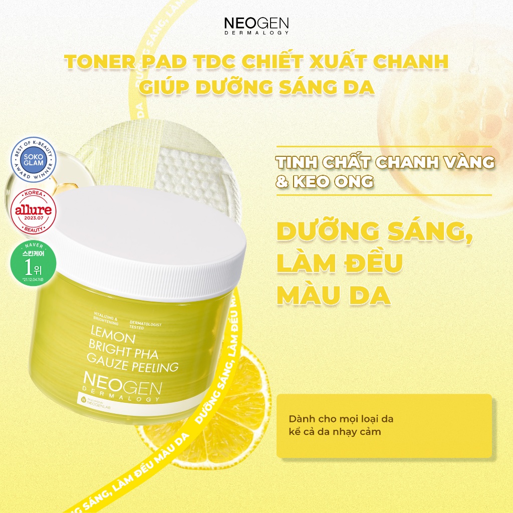 Toner Pad Tẩy Da Chết Chanh Dưỡng Trắng, Đều Màu Da Neogen Dermalogy ...
