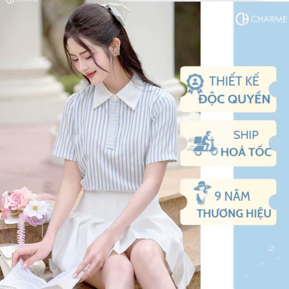 Áo sơ mi cộc tay dáng lửng croptop Charme Store 502014 áo nữ công sở đẹp | Shopee Việt Nam