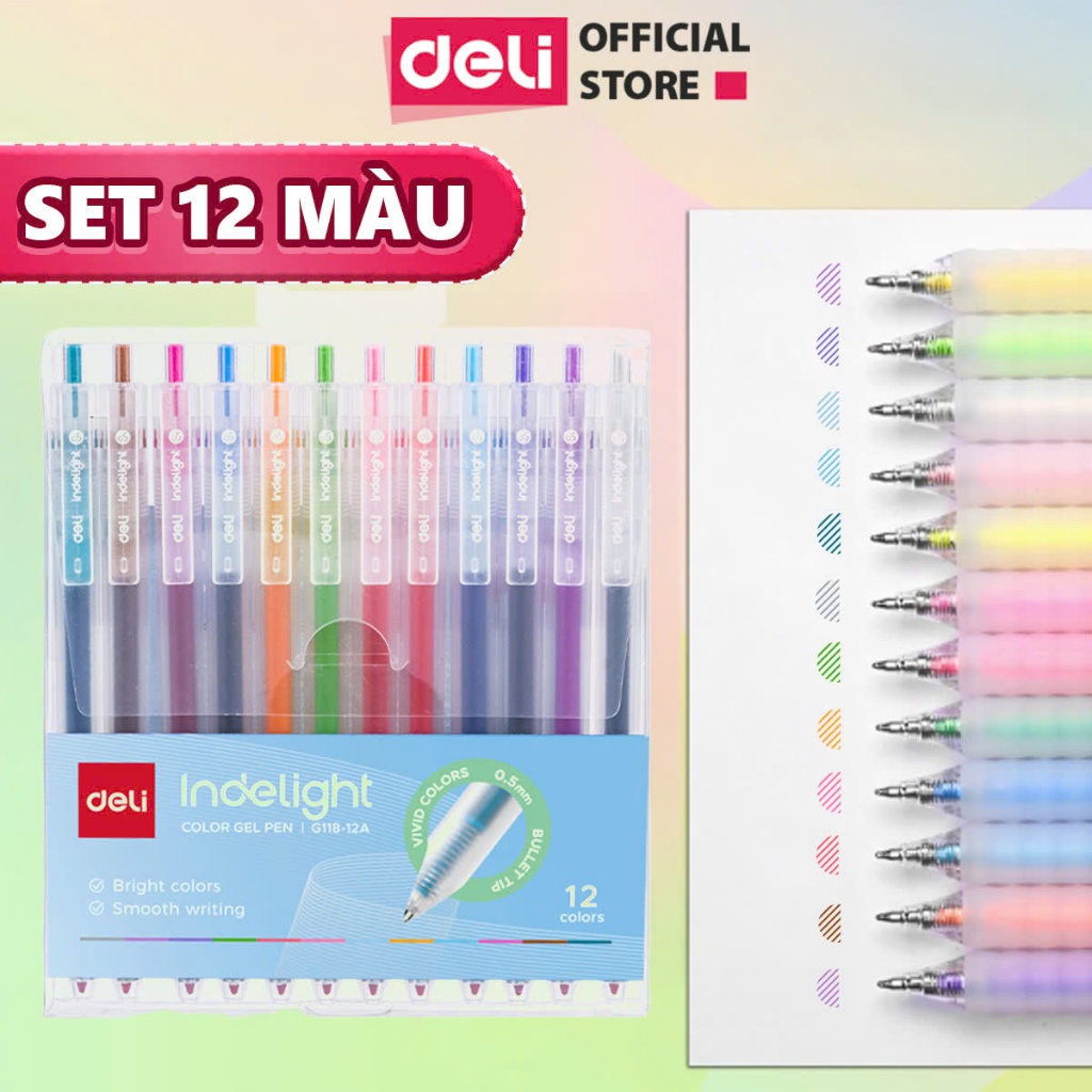 [TRỢ GIÁ] Set 12 màu bút bi nước mực gel bấm nhiều màu 0.5mm Deli nhanh ...