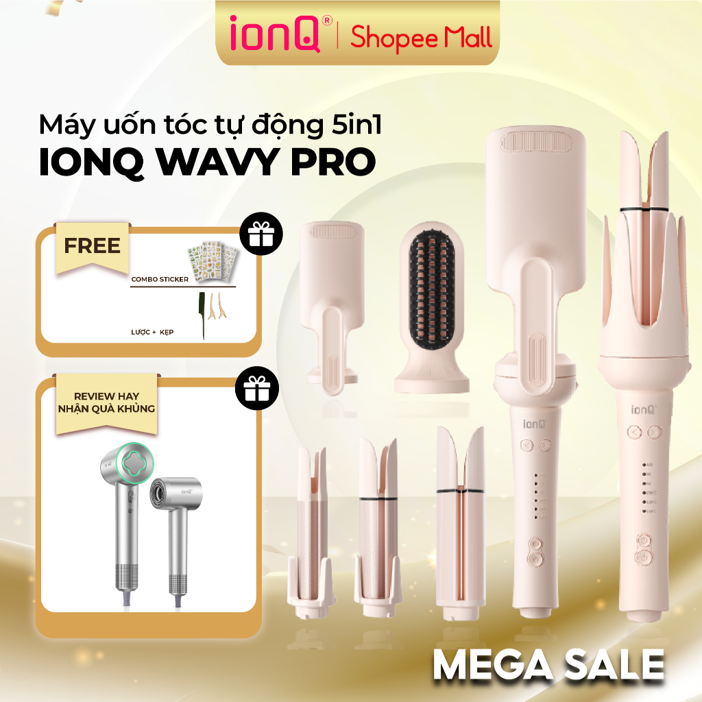 Máy uốn tóc làm xoăn tự động 5in1 ionQ Wavy Pro 3 đầu uốn 40mm 32mm 28mm 1 đầu lược thẳng và 1 ...