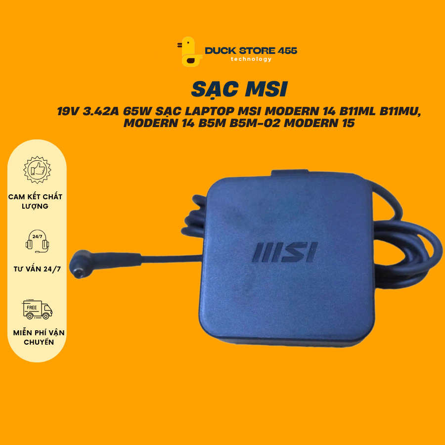 SẠC LAPTOP MSI 19V 3.42A 65W Sạc Laptop MSI Modern 14 B11ML B11MU, Modern 14 B5M B5M-02 Modern ...