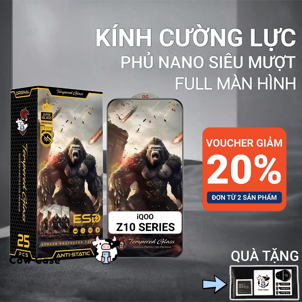 Cường lực iQOO Z10 Turbo Pro, Z10 Turbo, Z10X Cow case chiến binh full màn | Miếng kính dán bảo ...