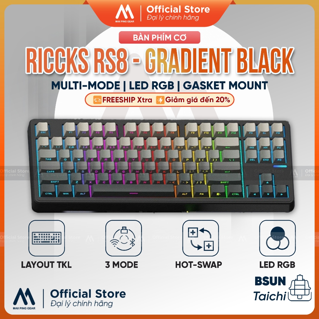 [HỎA TỐC] Bàn phím cơ RICCKS RS8 - Black Gradient (RGB|Hot-swap|Multi-mode | QMK/VIA ...