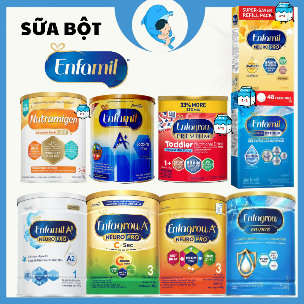 Sữa công thức Enfa A2, Enfa A+, C- Sec 1,2,3 lon 350g/400g/800g/830g ...