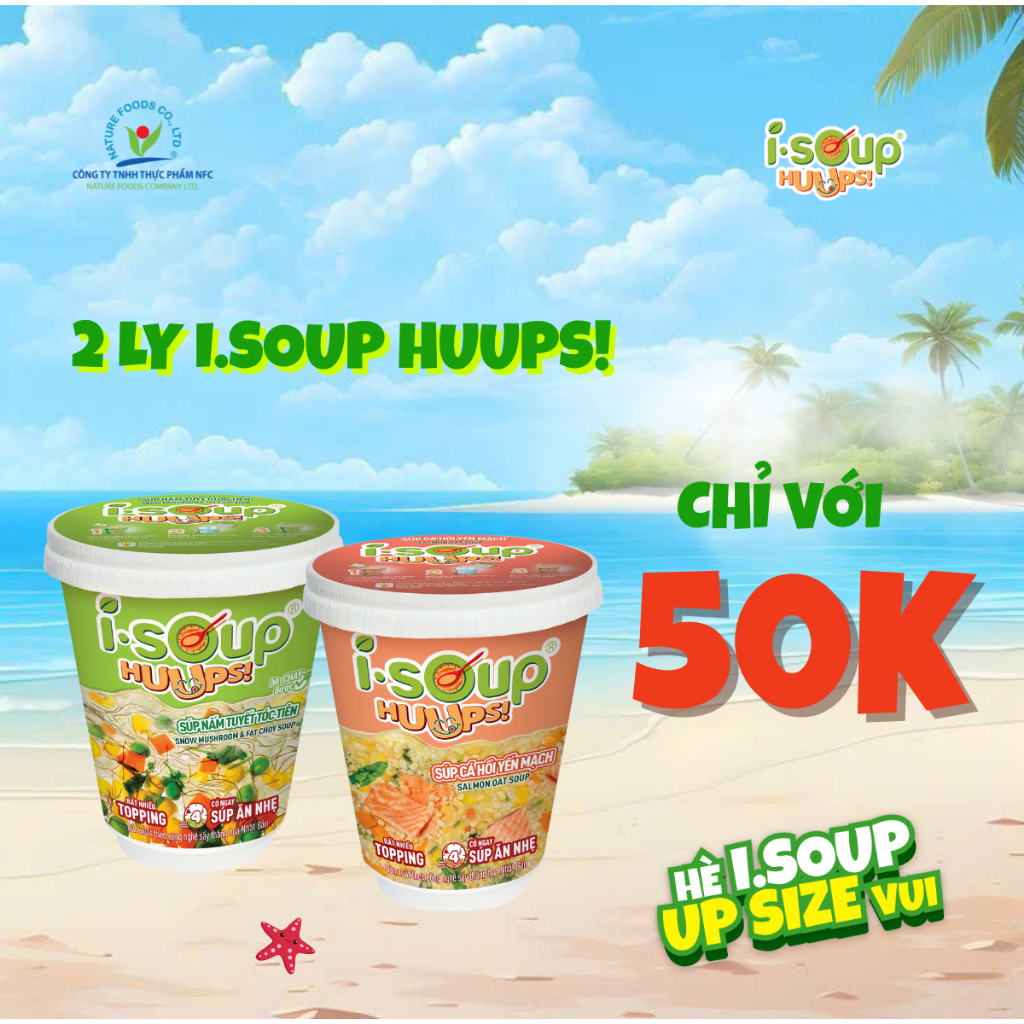 [Combo 2 Mix] vị Súp Cá Hồi Yến Mạch + Nấm Tuyết Tóc Tiên Ăn Liền ISOUP ...