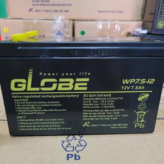 Ắc quy 12v-7.5Ah Globe WP7.5-12 dùng cho lưu điện cửa cuốn, loa kéo ...