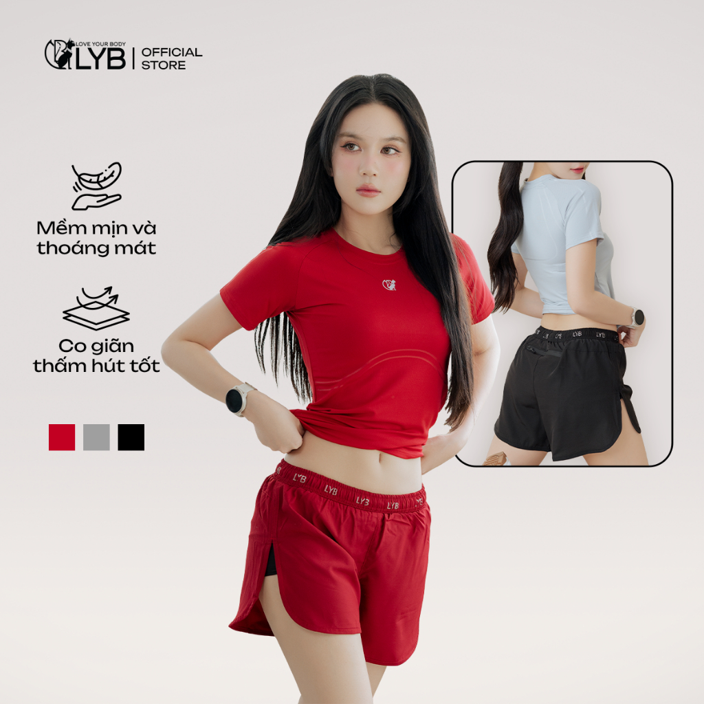 LYB - Quần đùi chạy bộ nữ, quần đùi nữ tập thể thao, gym, vải dù cao cấp lót cotton thoáng, túi ...
