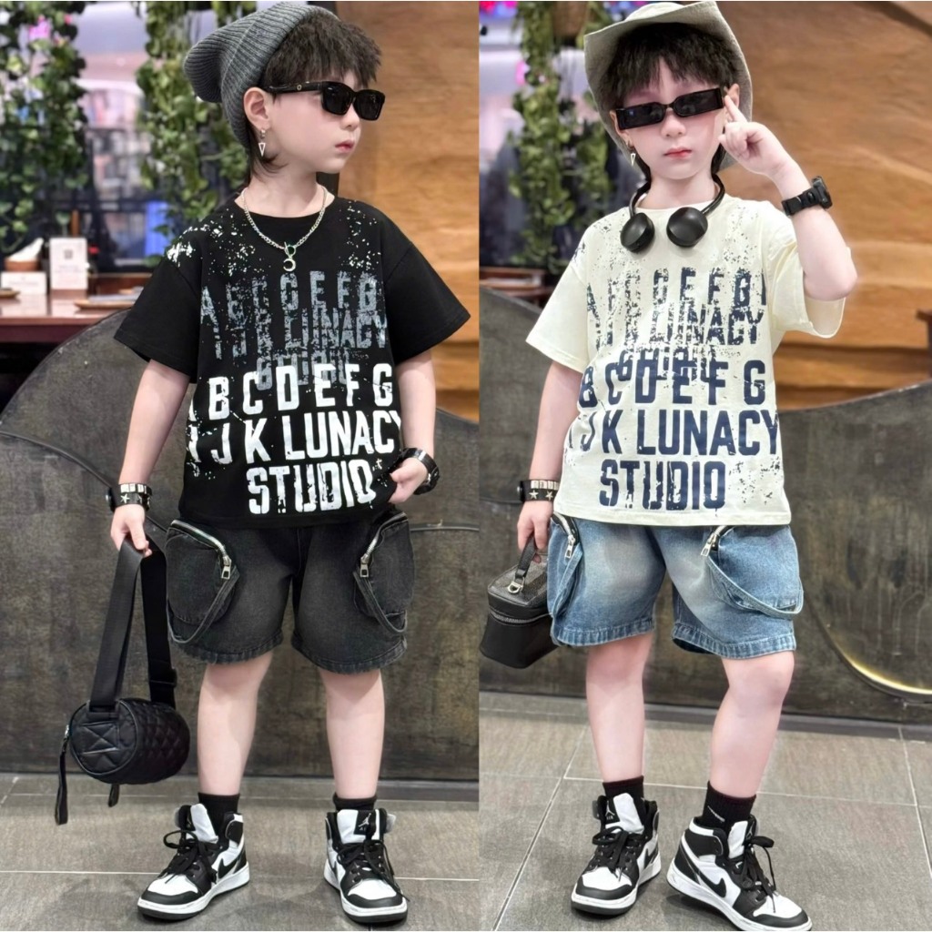 [Tiến Yến Kids] Set đồ bé trai form rộng chất ngầu – áo thun in chữ ...