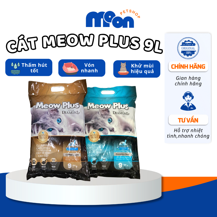 Cát đất sét MEOW PLUS 9L. Cát vệ sinh cho mèo thấm hút, khử mùi tốt ...