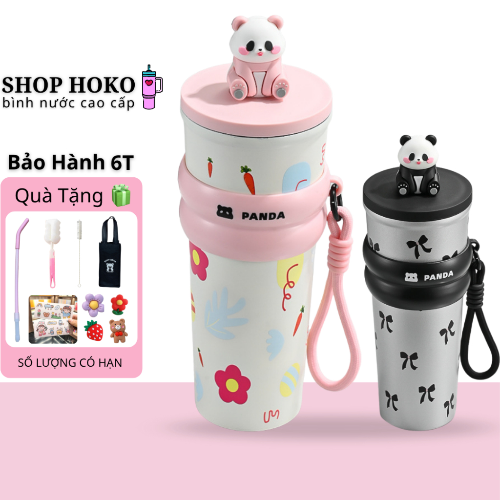 Ly giữ nhiệt Panda 700ml inox 304 cốc giữ nhiệt nóng lạnh ShopHoKo có ống hút quai xách tiện lợi ...
