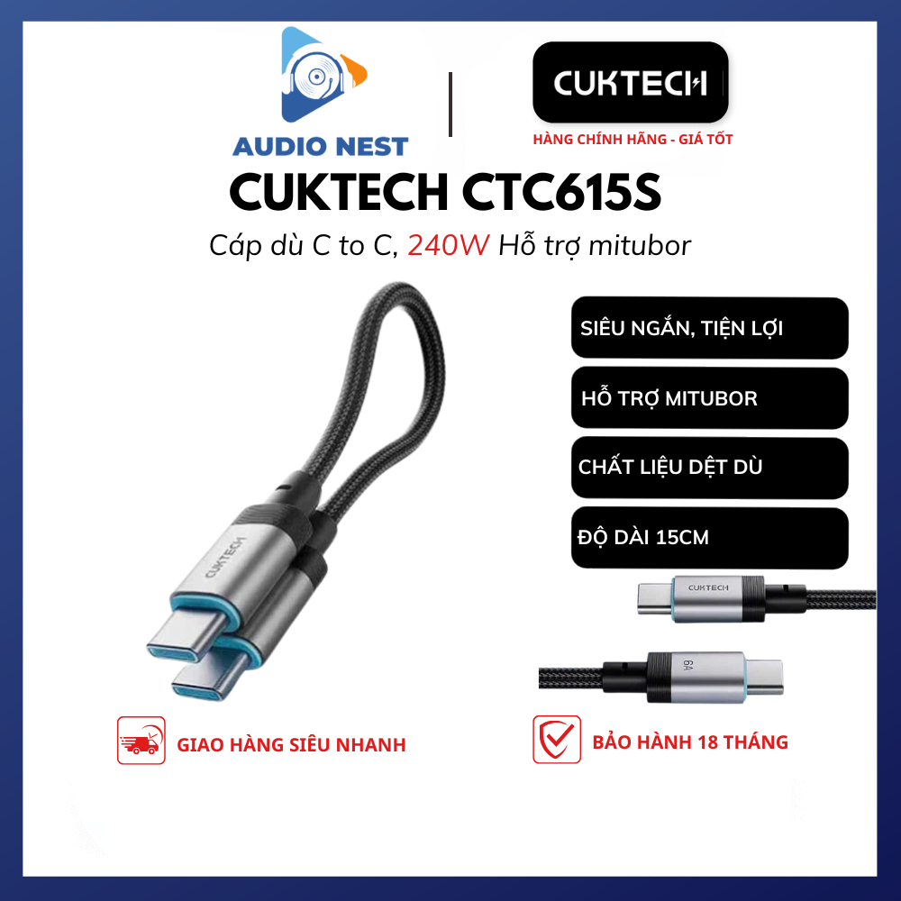 Cáp Cuktech C to C 15cm Tiện Lợi 6A 240W CTC615S CMC610 CMC615 - Bảo Hành 18 Tháng. | Shopee ...